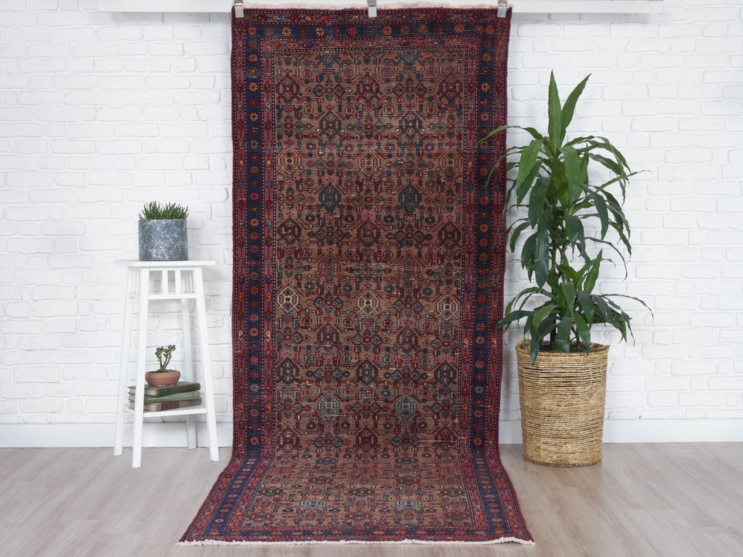 4x10 Vintage Runner Rug, Brown Turkish Runner Rug, 4x10 Oushak Runner ...