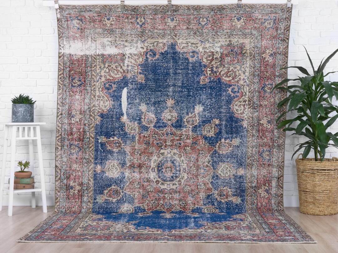 7x10 Vintage Rug Blue Turkish Area Rug Bedroom Rug Wool - Etsy