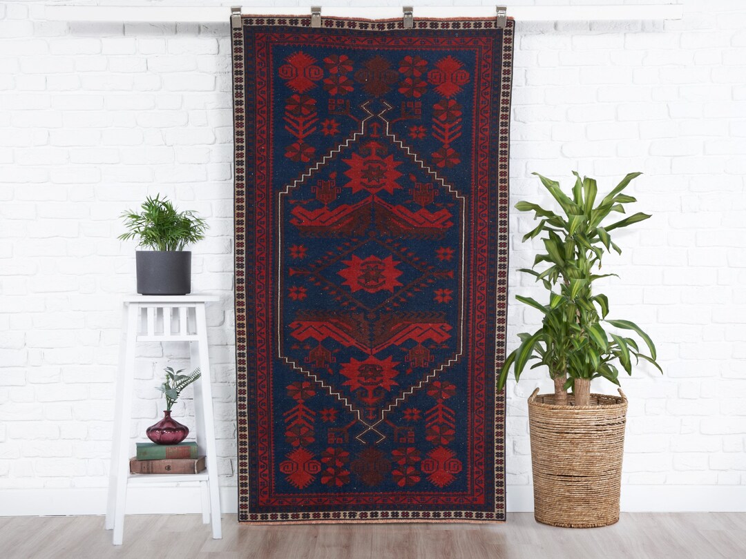 3x6 Vintage Runner Rug, Blue Turkish Runner Rug, 3x6 Oushak Runner Rug ...