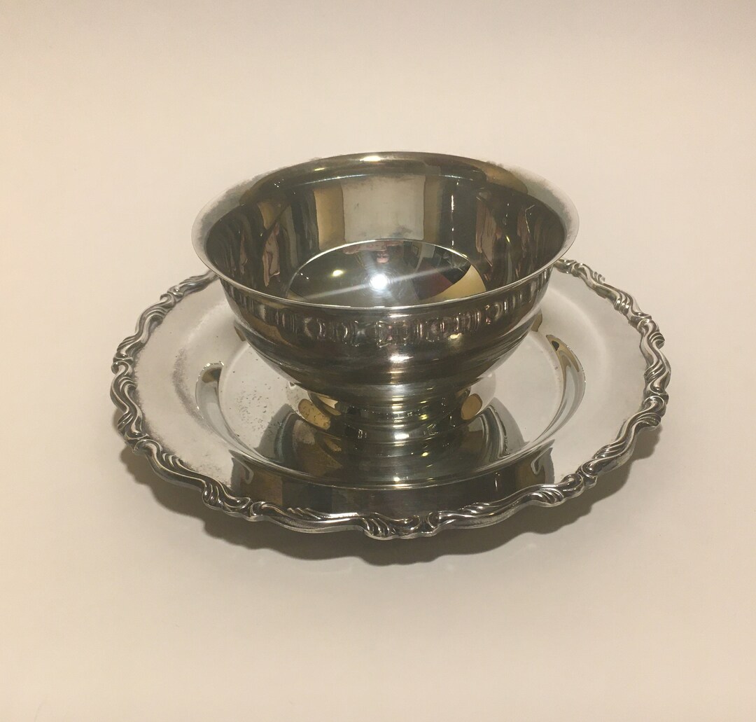 Oneida Silver Bowl With Attached Plate, “georgian Scroll” - Etsy
