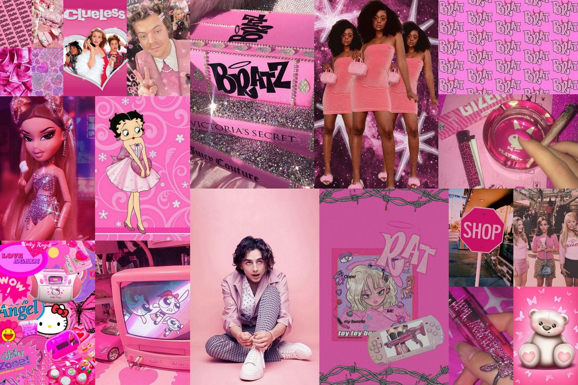 Y2k Wall Decor Aesthetic Pink Collage Kit DIGITAL - Etsy