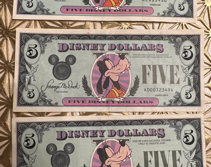 Disney Dollars 5 Five Goofy 1987 - Etsy