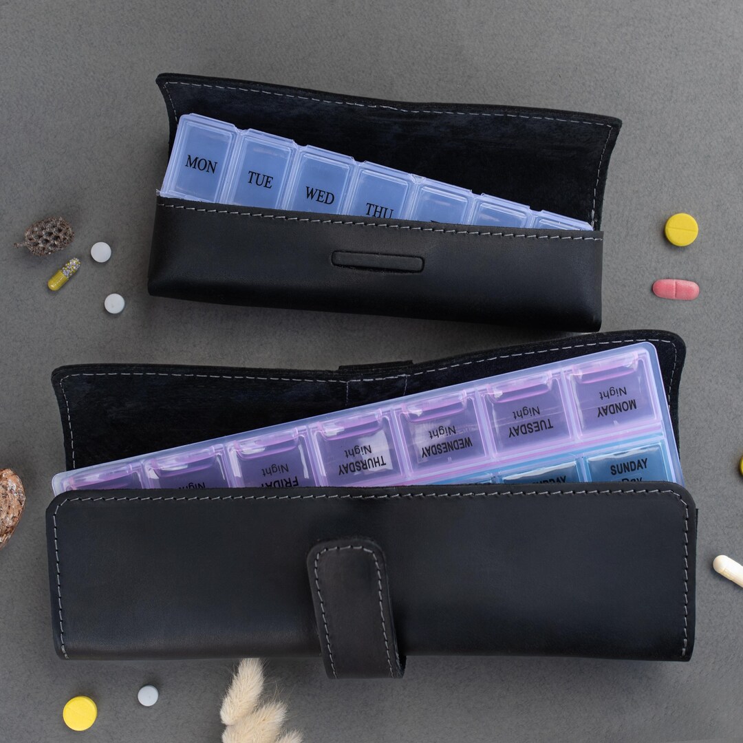 Leather Weekly Pill Organizer, Customizable Medicine Pouch, Pill Wallet ...
