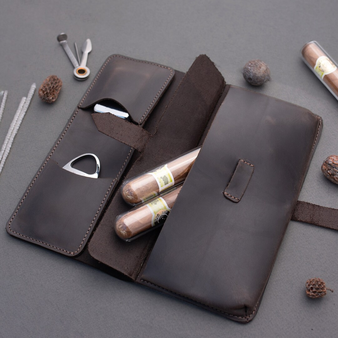 Custom Leather Cigar Holder: Handmade Travel Humidor & Cigar Box Ideal ...