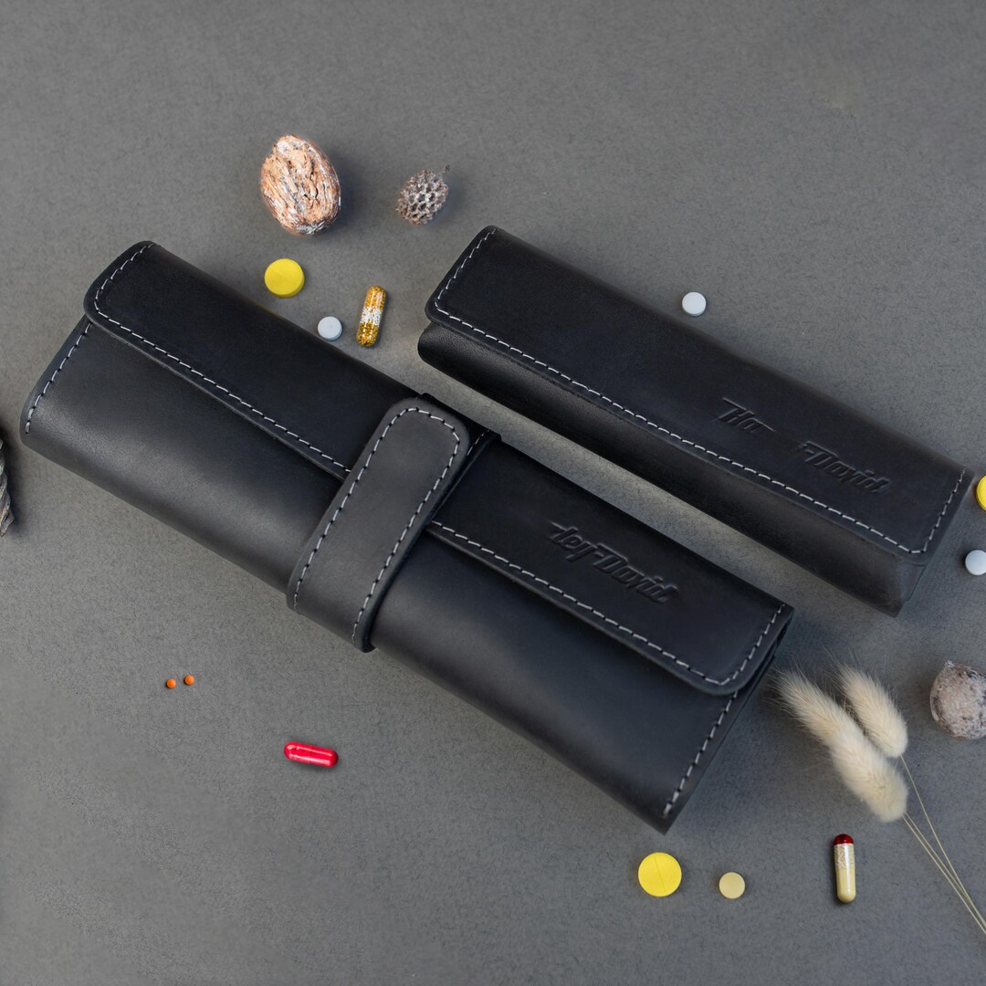 Customizable Leather Pill Case, Medicine Holder, Weekly Pill Organizer ...