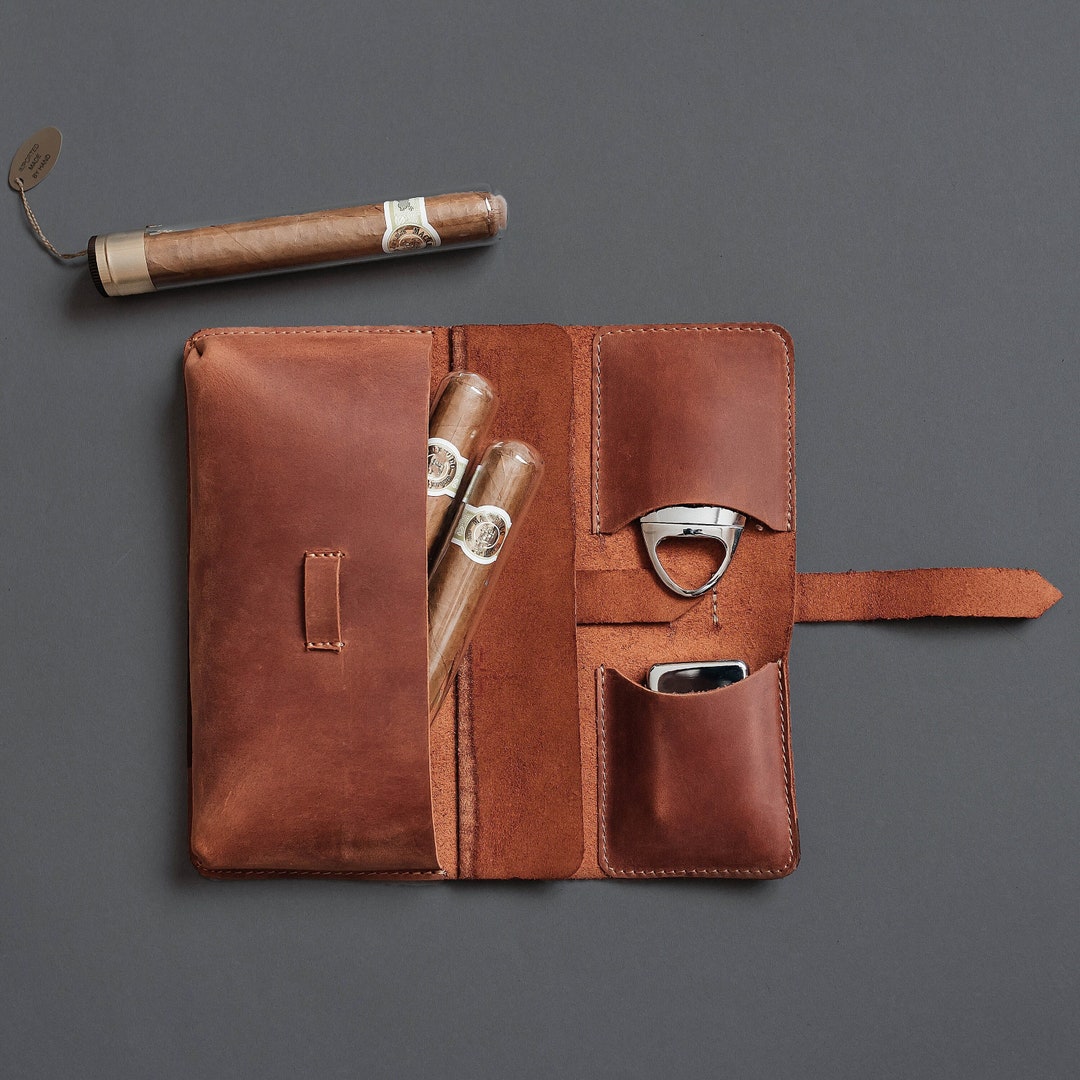 Custom Engraved Leather Cigar Case: Travel Humidor & Holder Perfect ...