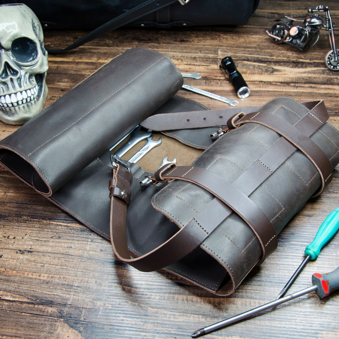 Premium Handmade Leather Tool Organizer: Custom Motorcycle Tool Pouch ...