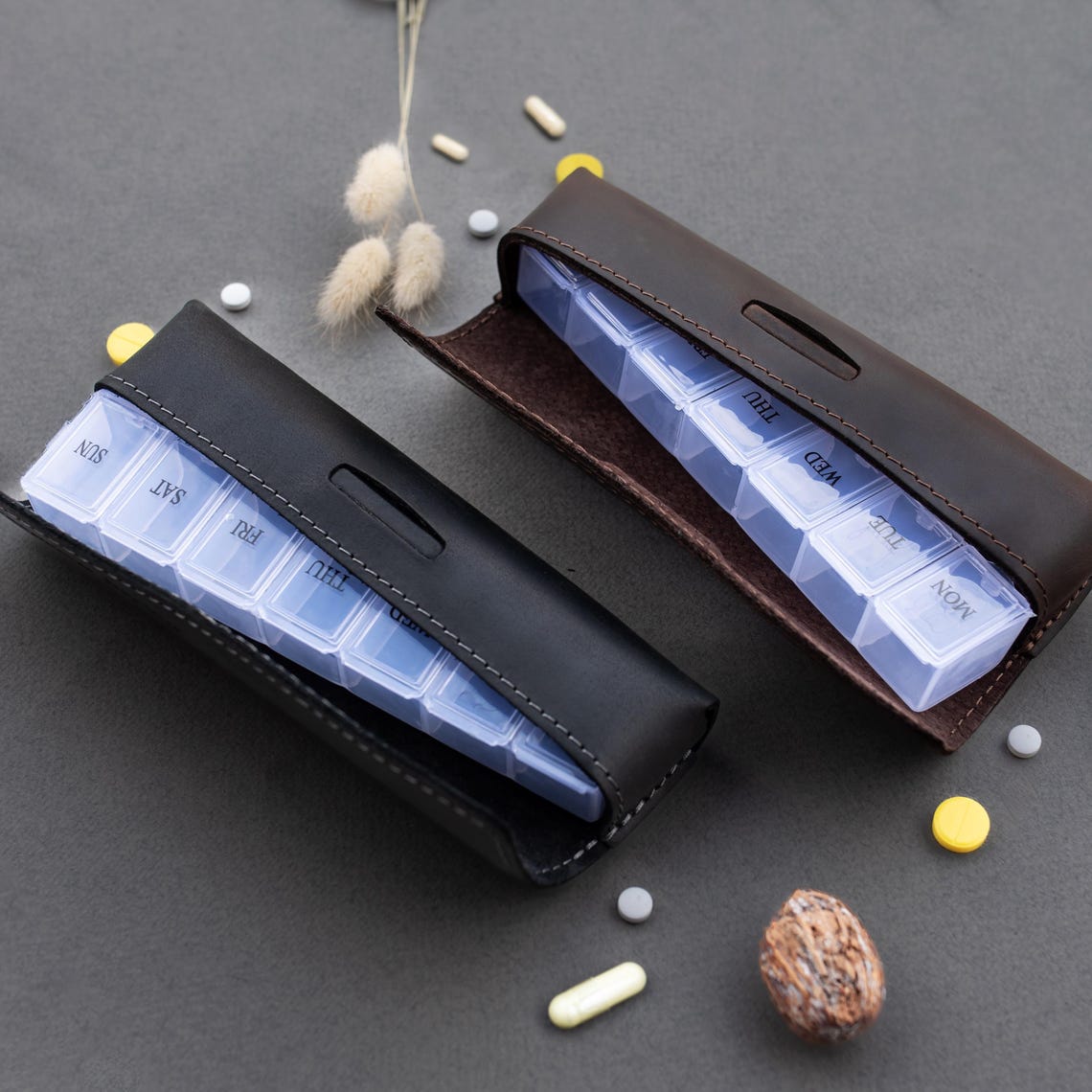 Custom Leather Medicine Wallet, Personalized Pill Holder, Travel Pill ...