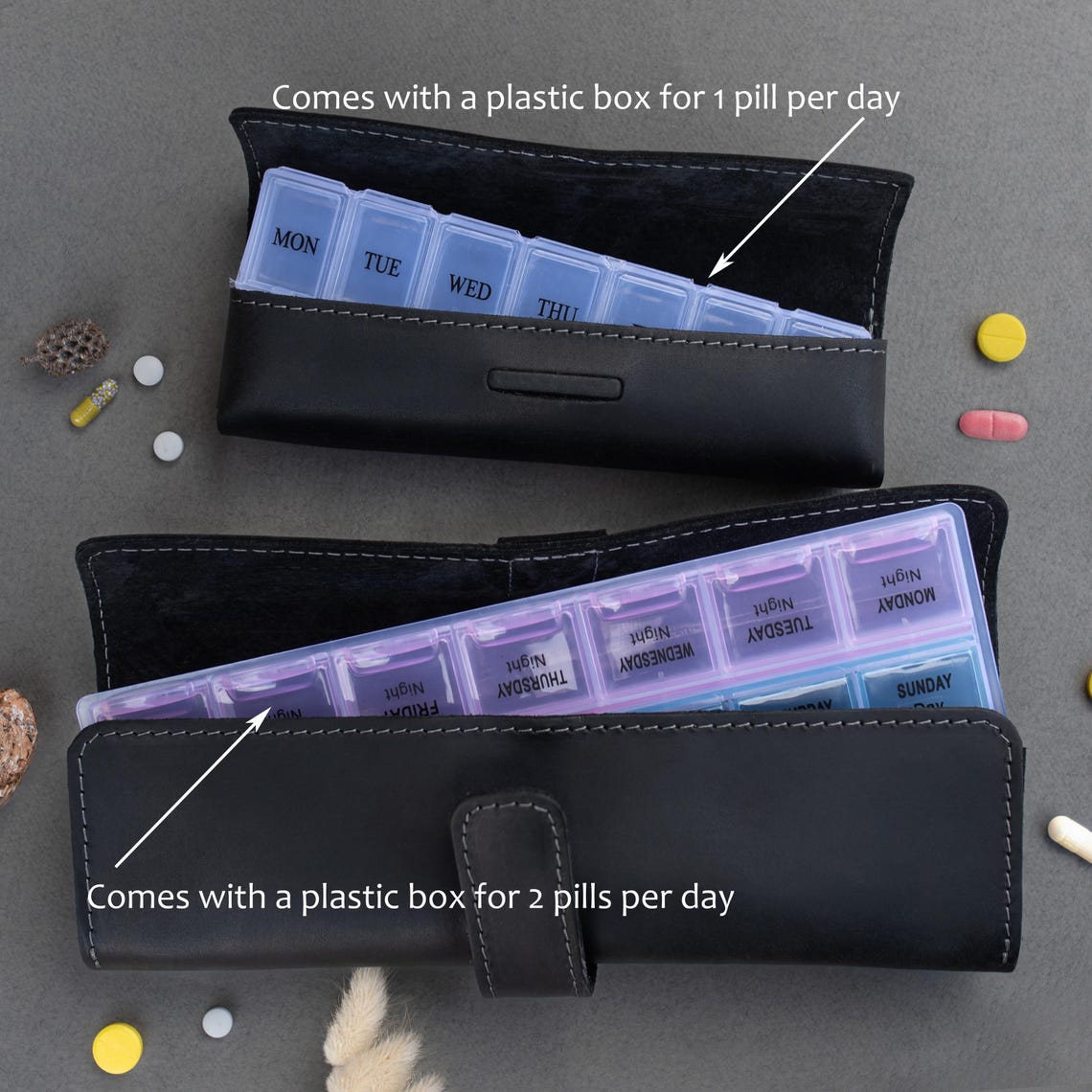 Custom Leather Medicine Wallet, Personalized Pill Holder, Travel Pill ...