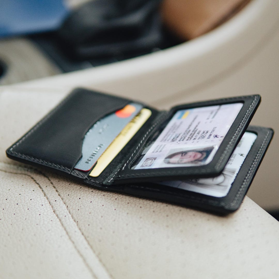 Personalized Leather ID Wallet, Travel Card Holder With Card Slots and ...