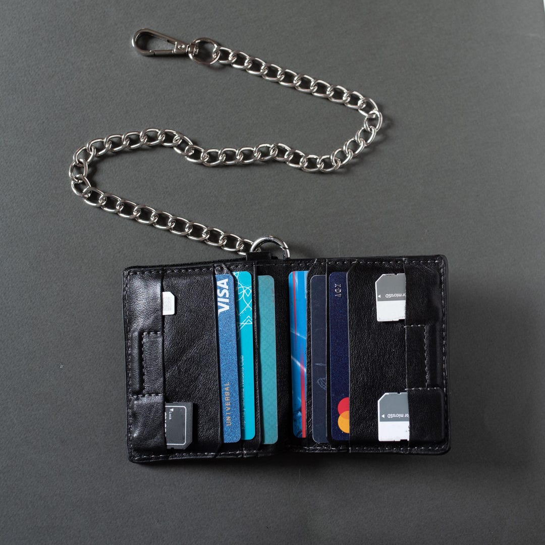 Customizable Leather Chain Wallet, Personalized Card Holder, Stylish ...