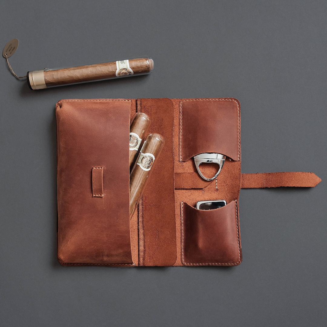 Handcrafted Personalized Leather Cigar Holder, Travel Humidor - Premium ...