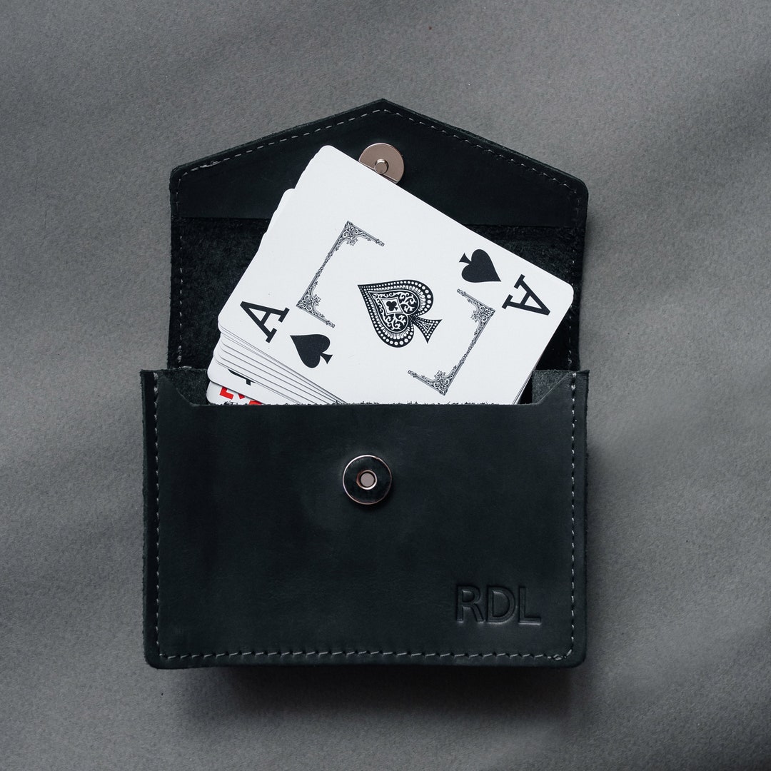 Handcrafted Personalized Leather Playing Card Holder - Custom Leather ...