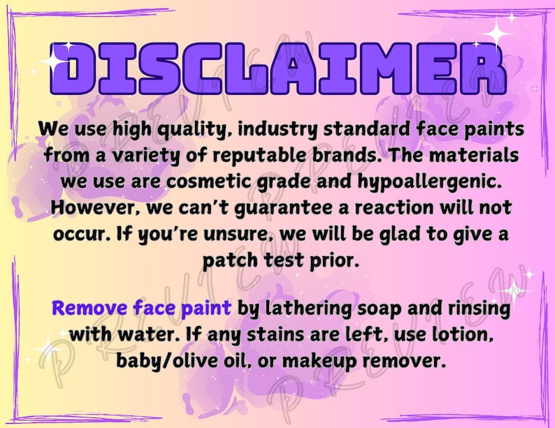 FACE PAINTING Disclaimers and Rules Digital Us Letter Size Pdf. and Png ...