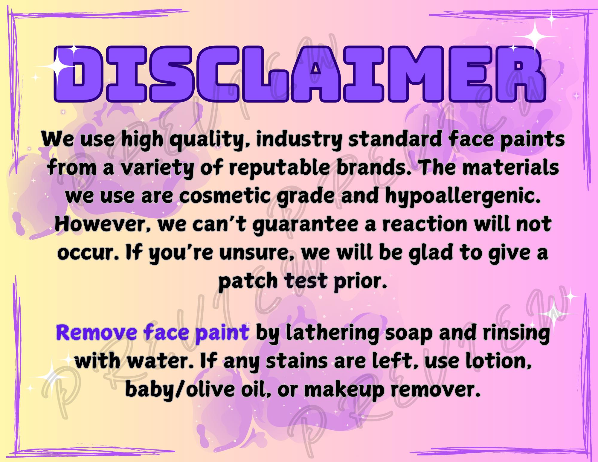 FACE PAINTING Disclaimers and Rules Digital Us Letter Size Pdf. and Png ...