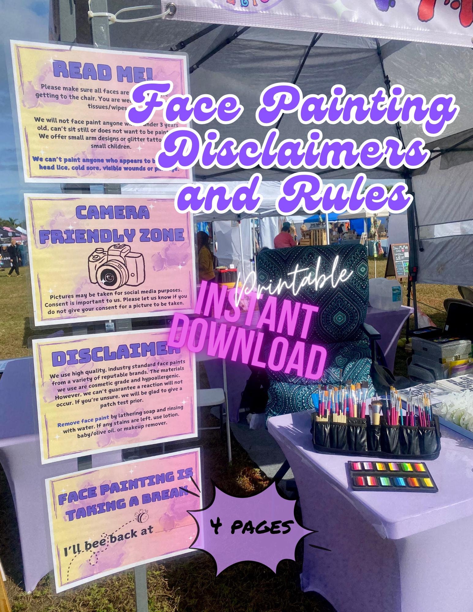 FACE PAINTING Disclaimers and Rules Digital Us Letter Size Pdf. and Png ...