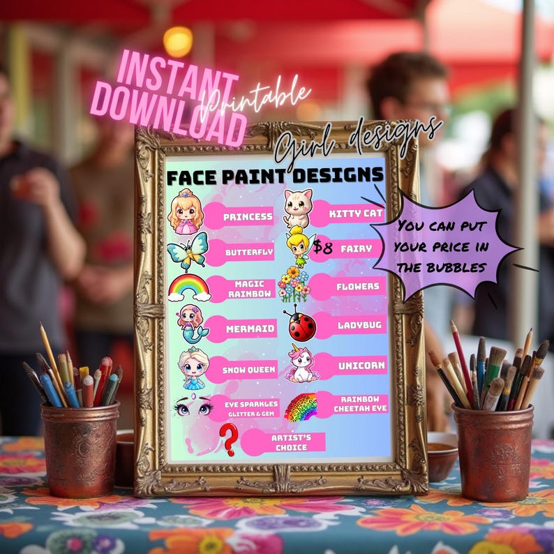 Face Paint Menu Board: Boys & Girls Designs (digital Download) - Etsy