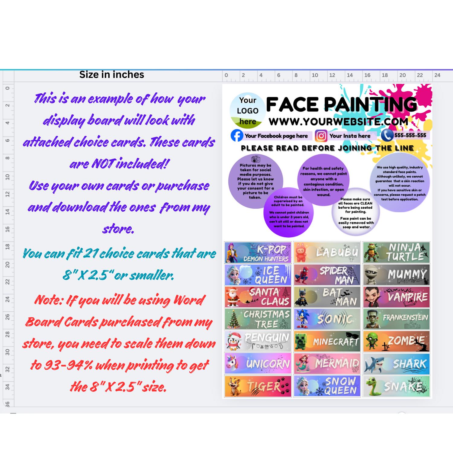 Editable Face Painter Display Board With Rules & Disclaimers ...