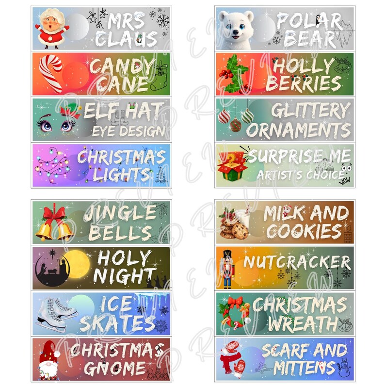 Christmas, Winter Holiday Face Paint Word Menu: 36 Designs, Choice ...