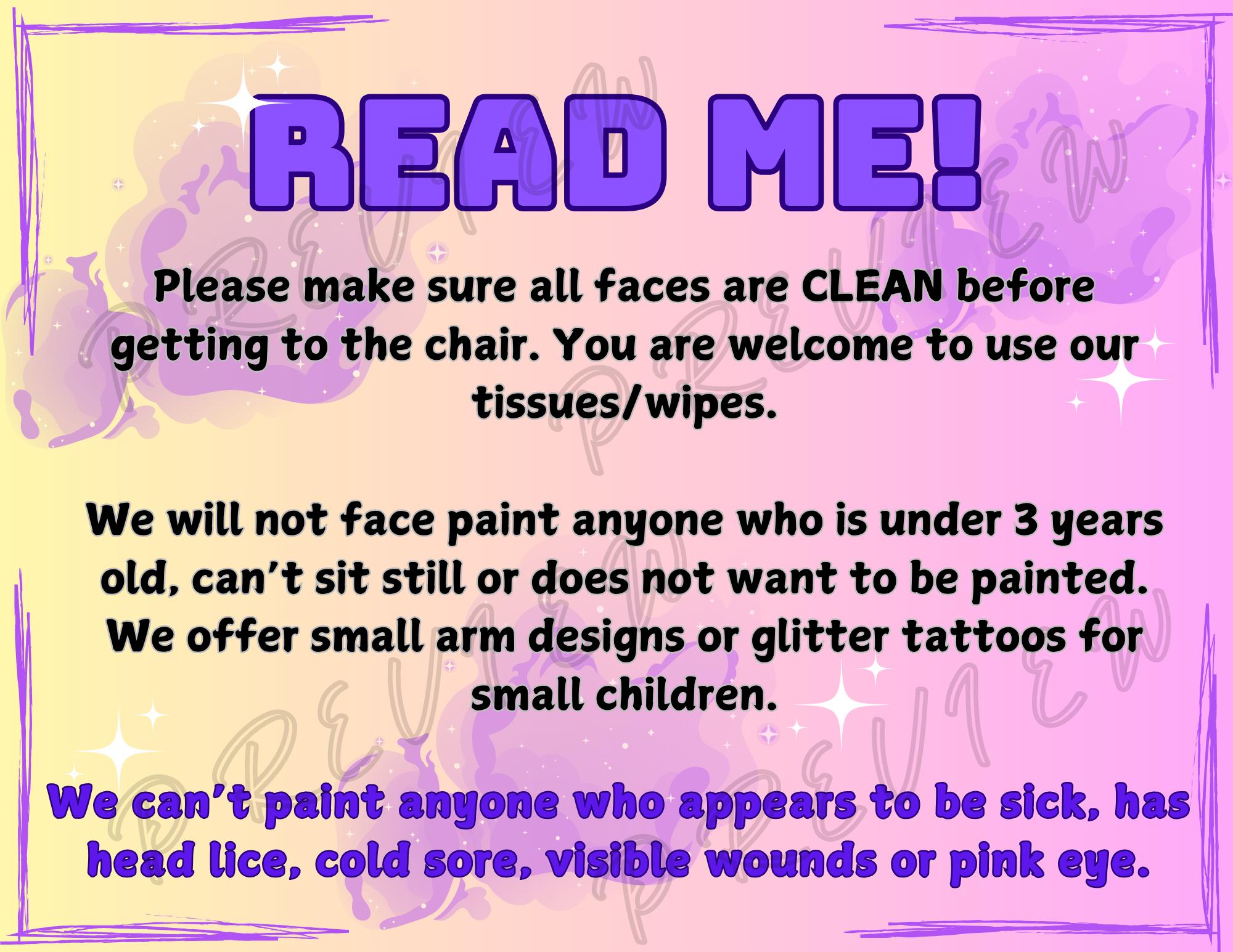 FACE PAINTING Disclaimers and Rules Digital Us Letter Size Pdf. and Png ...