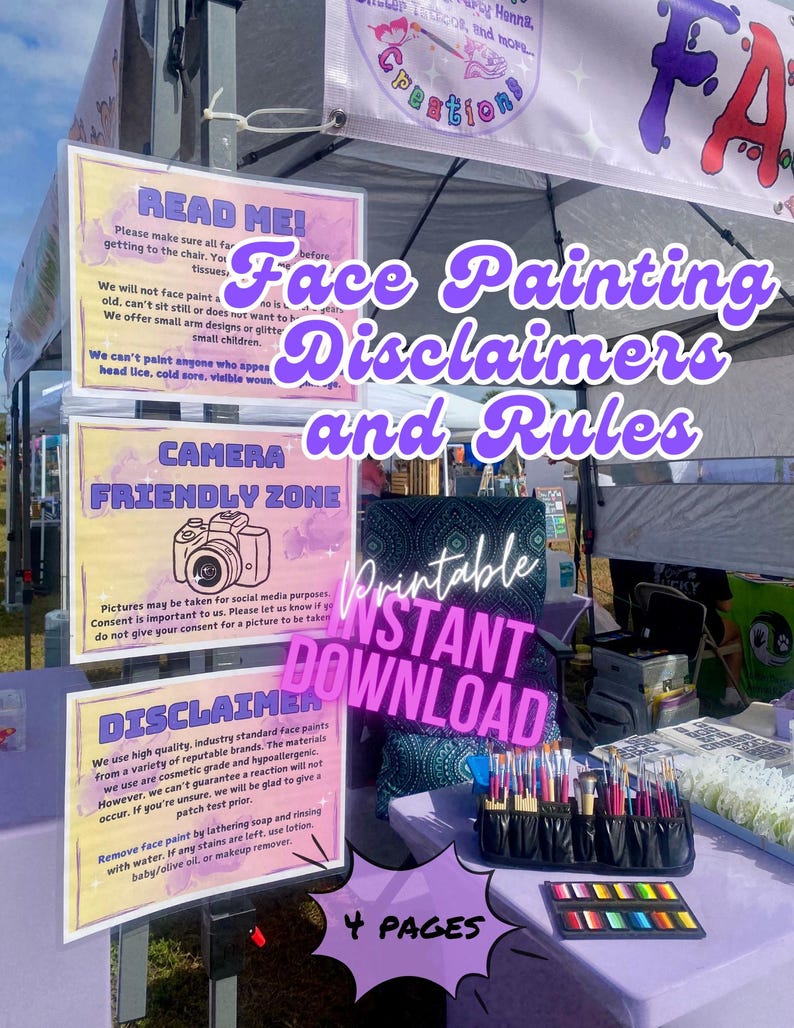 FACE PAINTING Disclaimers and Rules Digital Us Letter Size Pdf. and Png ...