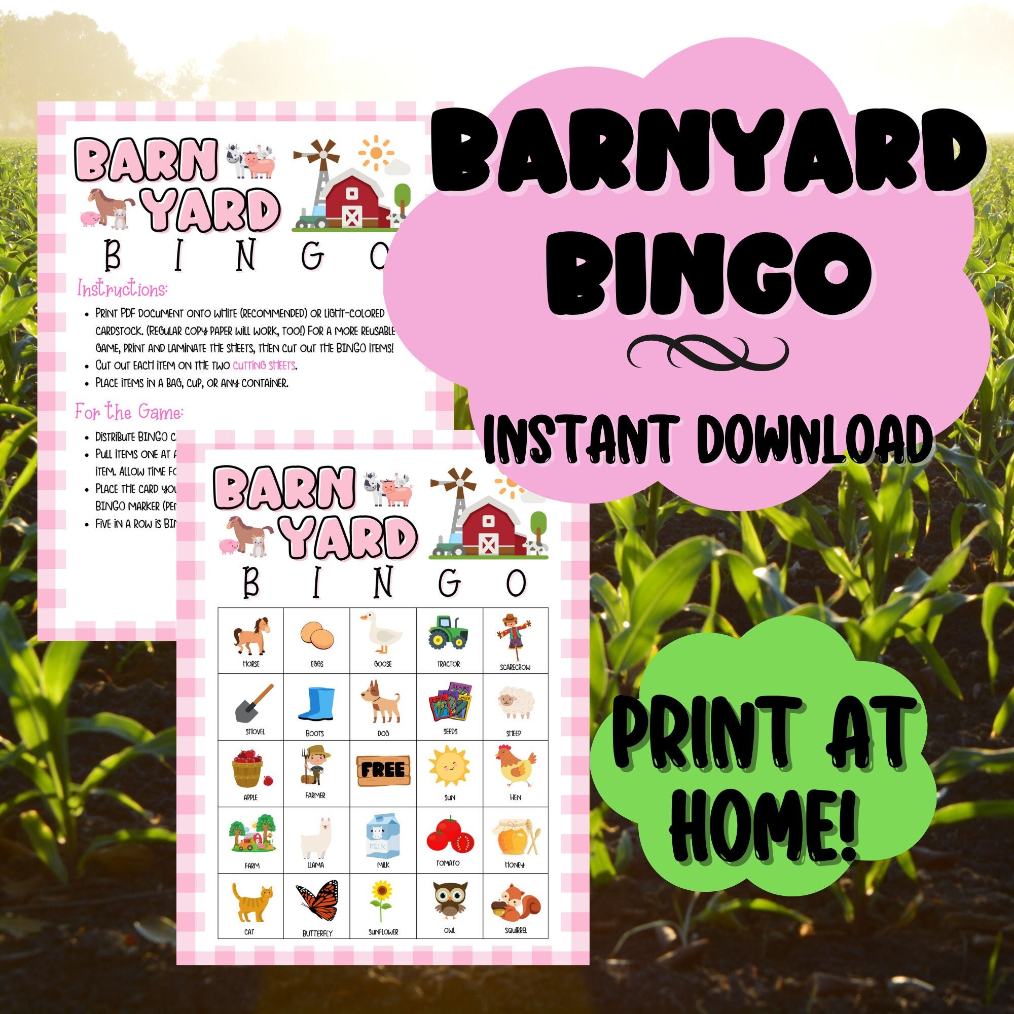 Barnyard Bingo Printable Game Instant Download Children's Party Game ...