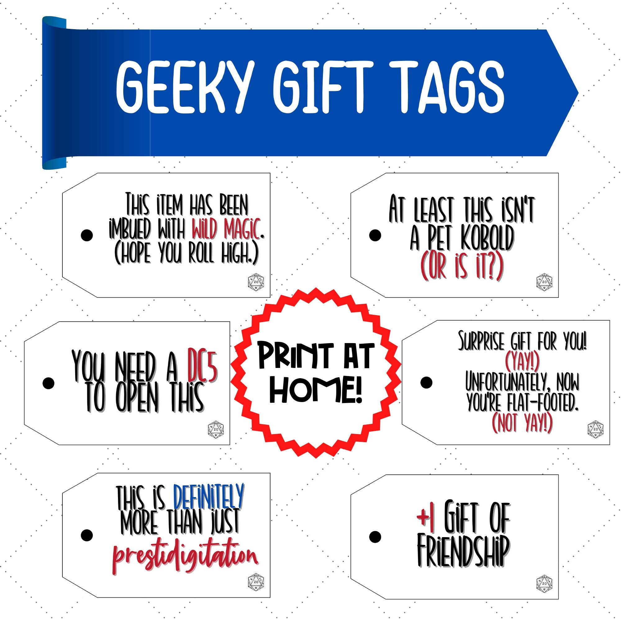 Geeky Printable Gift Tags - 6 Different Designs | Dnd Gift Tags ...