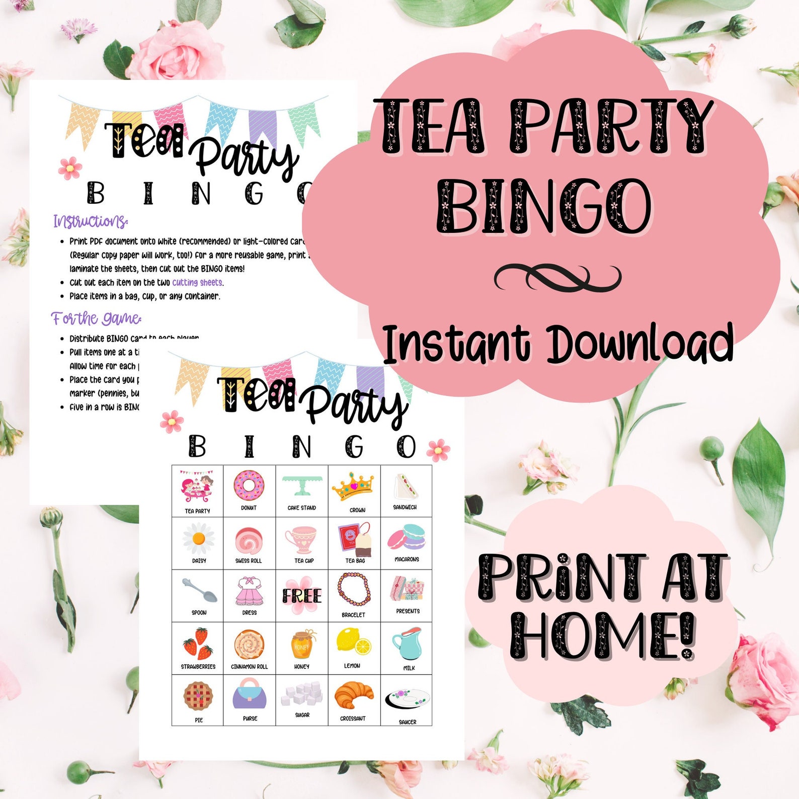 Tea Party Bingo Printable Game Instant Download Tea Party Game Bridal ...