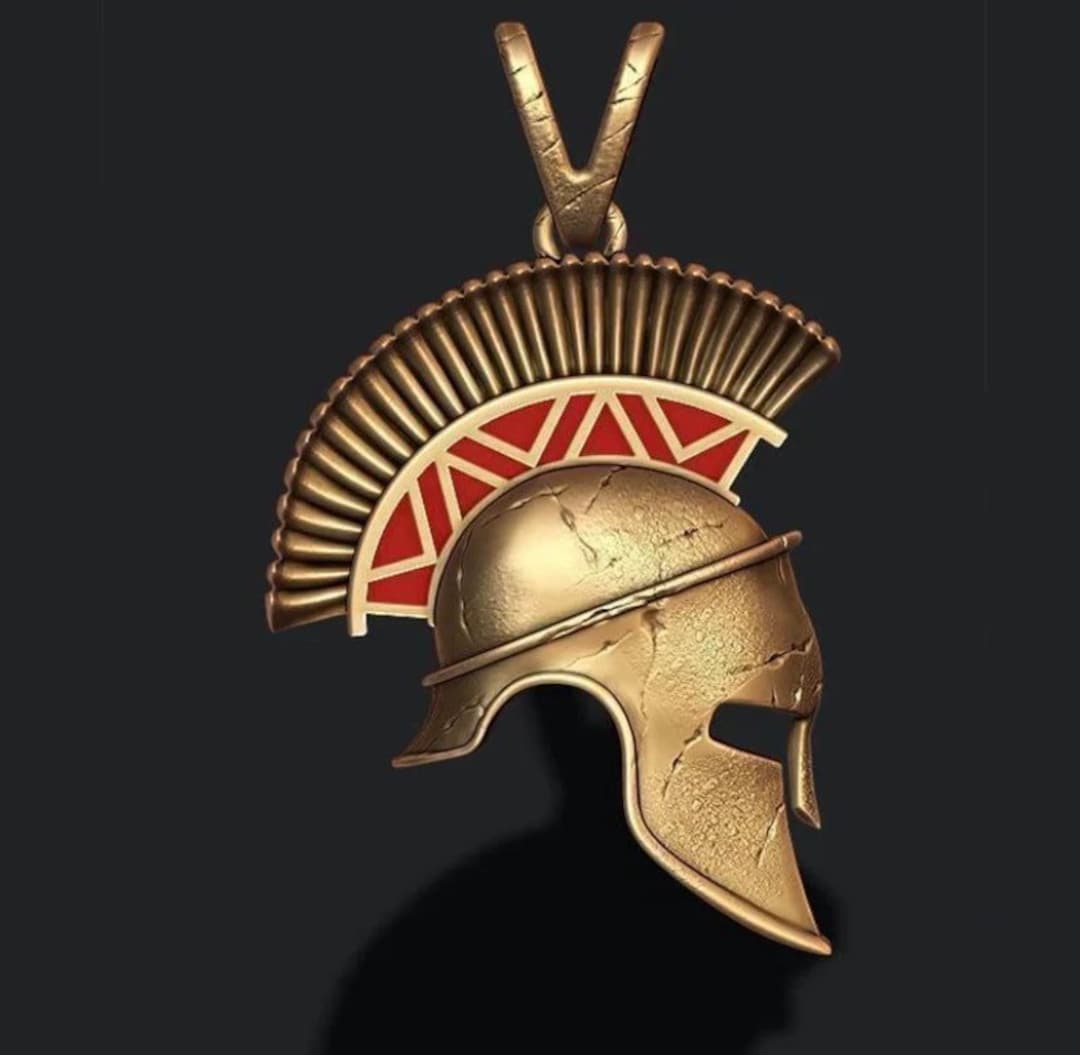 Gladiator Spartan Helmet Necklace Gold Spartan Warrior Ancient Greek ...