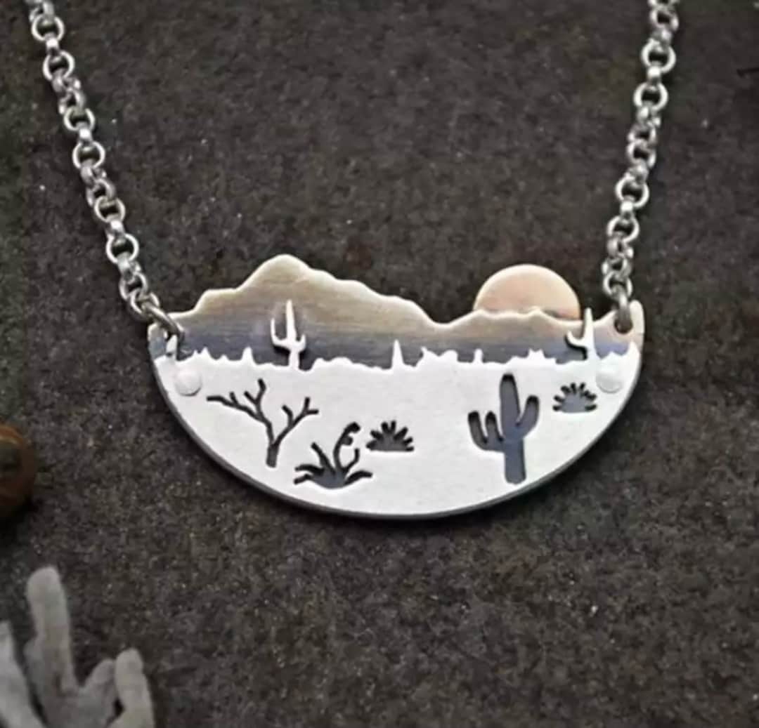 Desert Landscape Necklace/ Silver Arizona Saguaro Cactus - Etsy