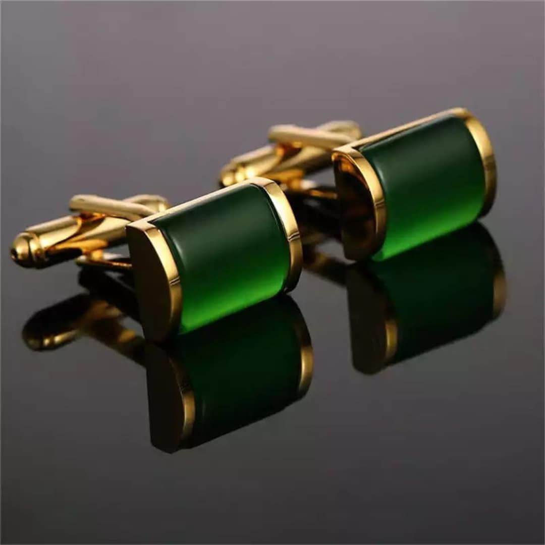 Gold Green Vintage Cufflinks Mens Cufflinks Suit Shirt Cufflinks Cuff ...