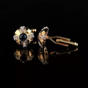 Golden Blue Crystal Cufflinks/ Gold Vintage Mens Cufflinks/ Initials ...