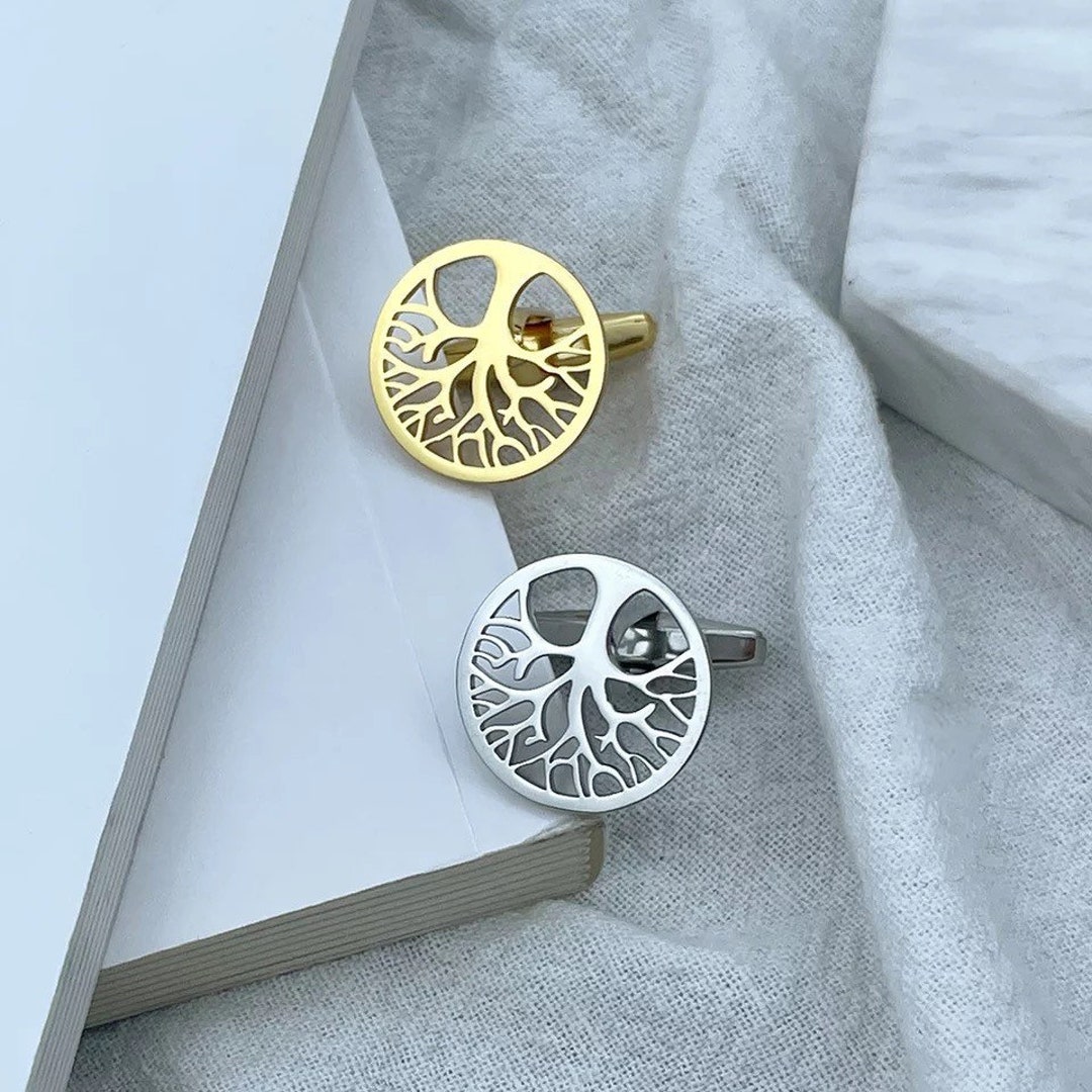 Tree Cufflinks Tree of Life Cufflinks Gold Round Tree Cufflinks Life ...