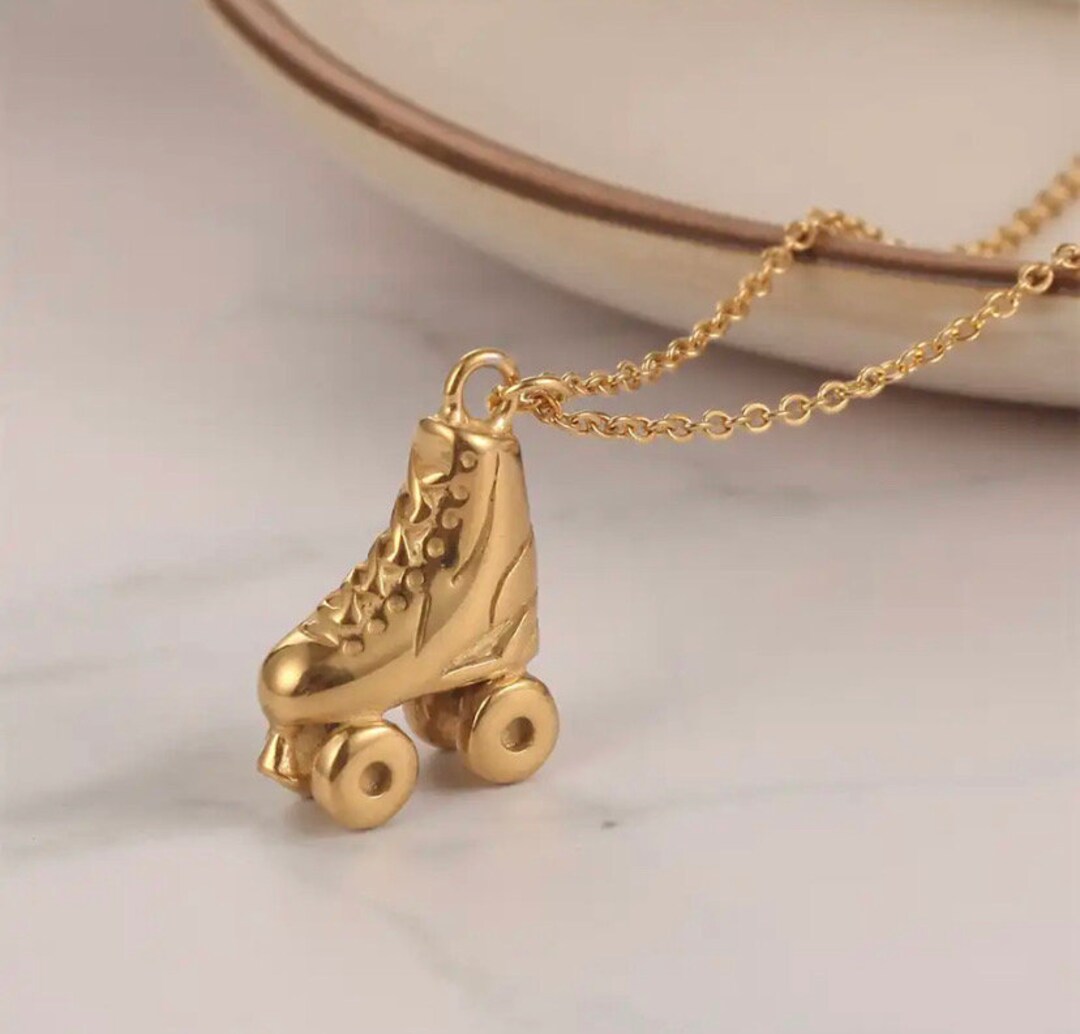 Gold Roller Skates Necklace/ Silver Skating Shoes Pendants/ Tiny Pair ...