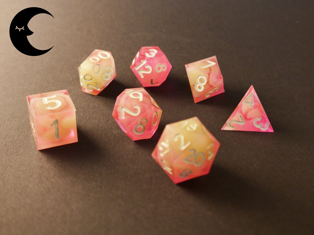 Full Dice Set zombie Flesh Sharp Edged, Transparent Pink and Green ...