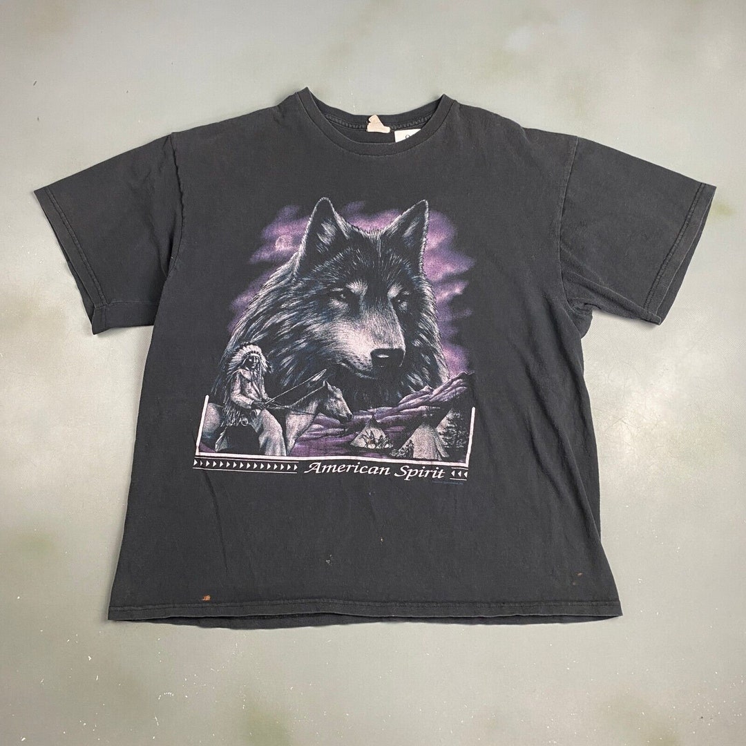VINTAGE 90s American Spirit Wolf Native Nature Print Black - Etsy