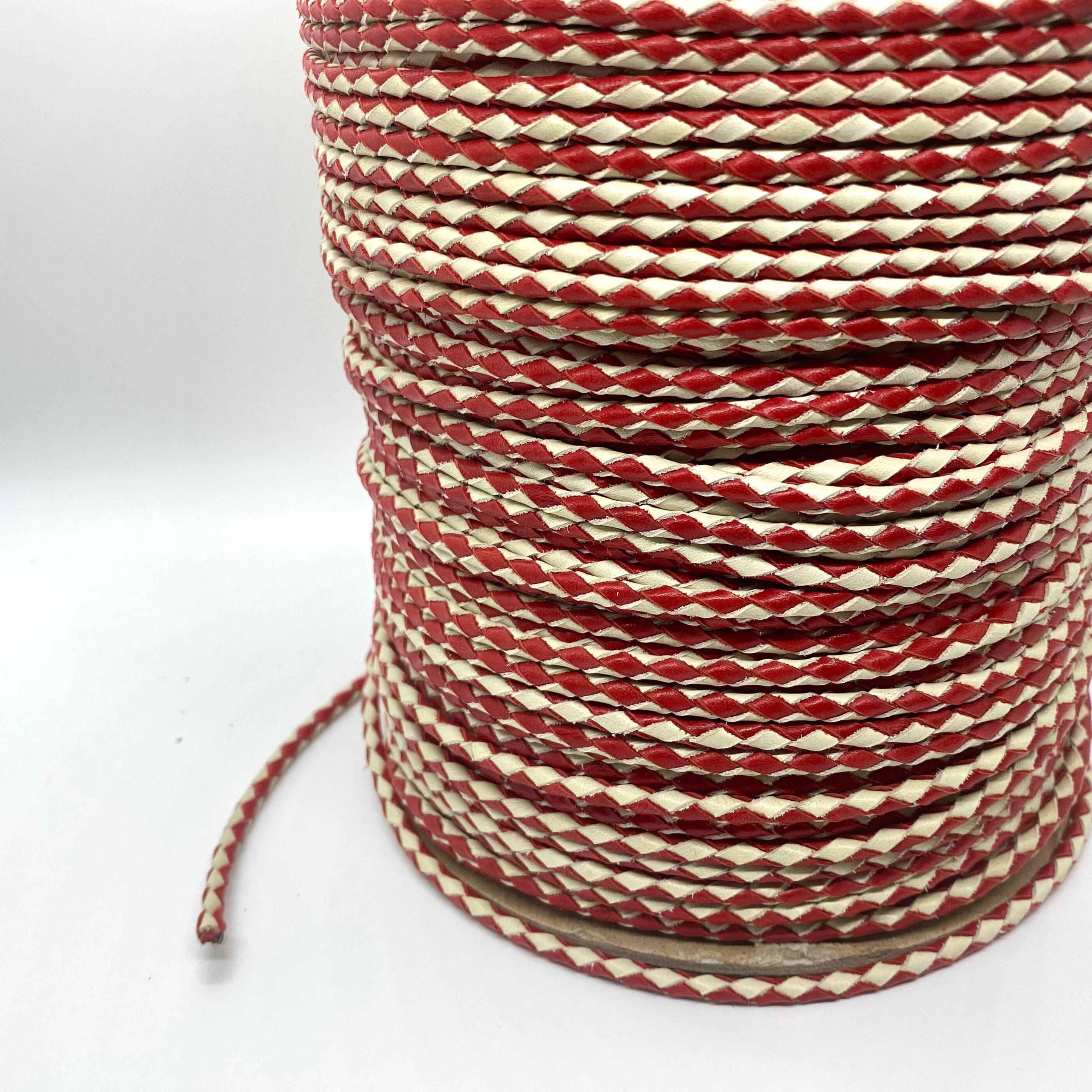 4mm Red and off White Dual-tone Braided Leather Cord for Jewelry Making ...