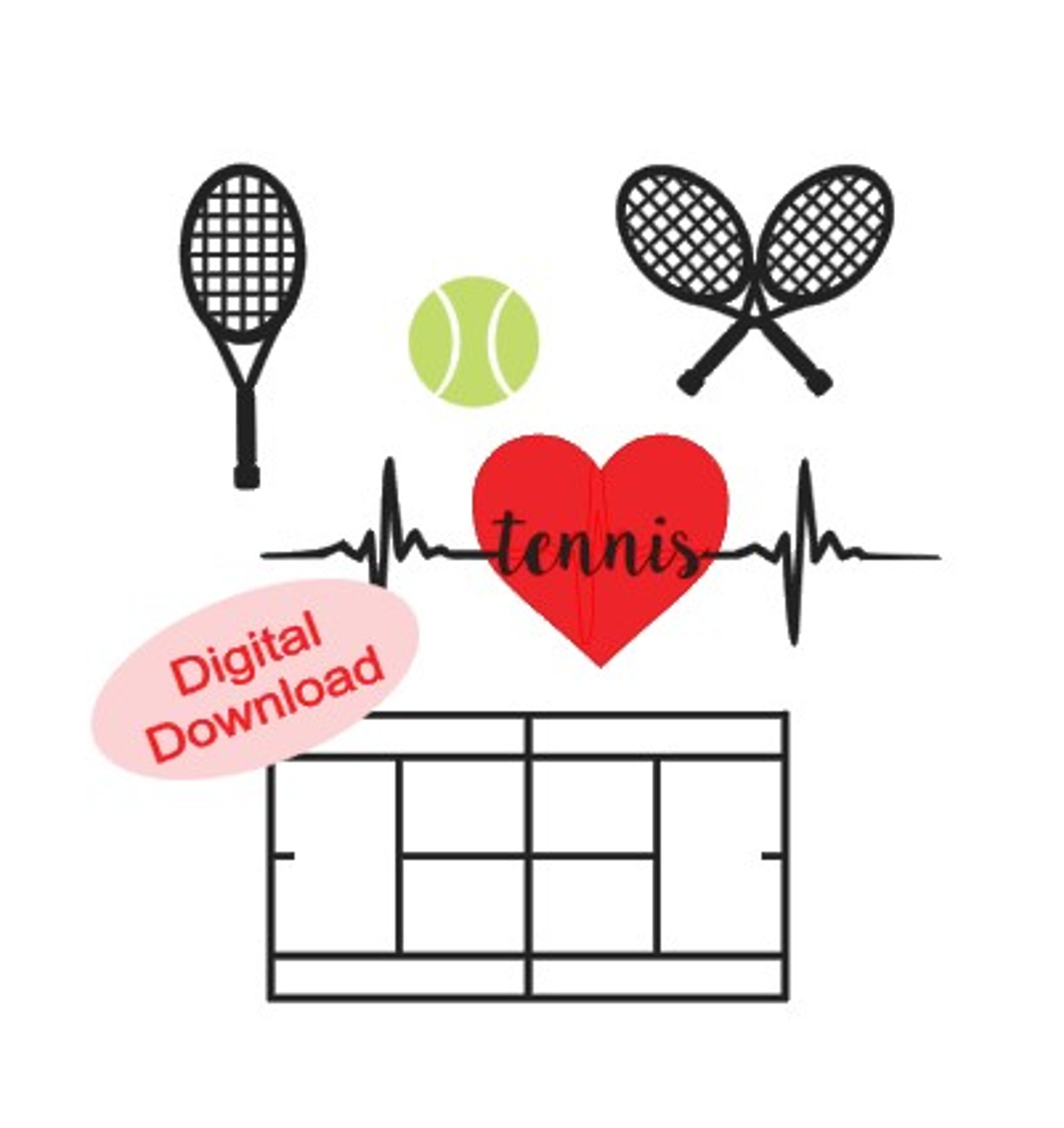 Tennis SVG | Tennis Bundle | Tennis Heartbeat | Sports | Iron on ...