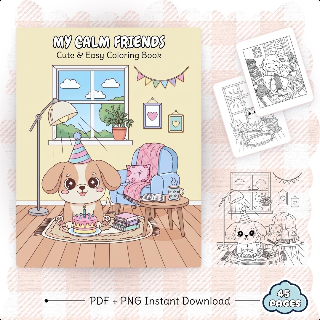 Cozy Home Coloring Book: Kawaii Animals, Relaxing Illustrations (PDF ...
