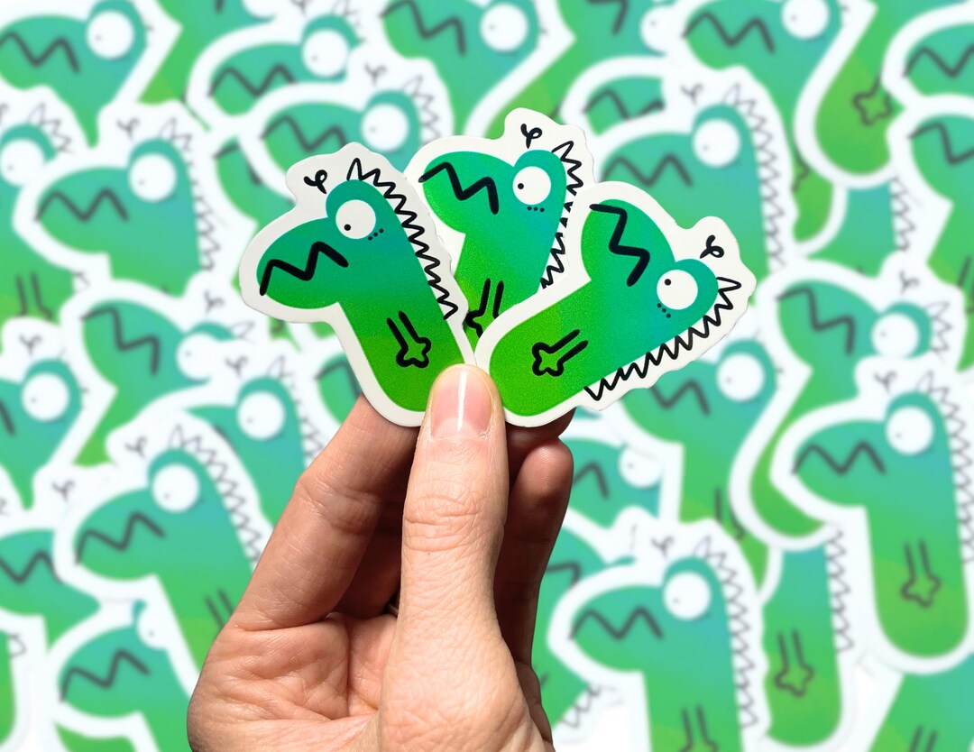 Cute Dinosaur Sticker Pack – 3 Handmade Vinyl Stickers, Happy Dino ...