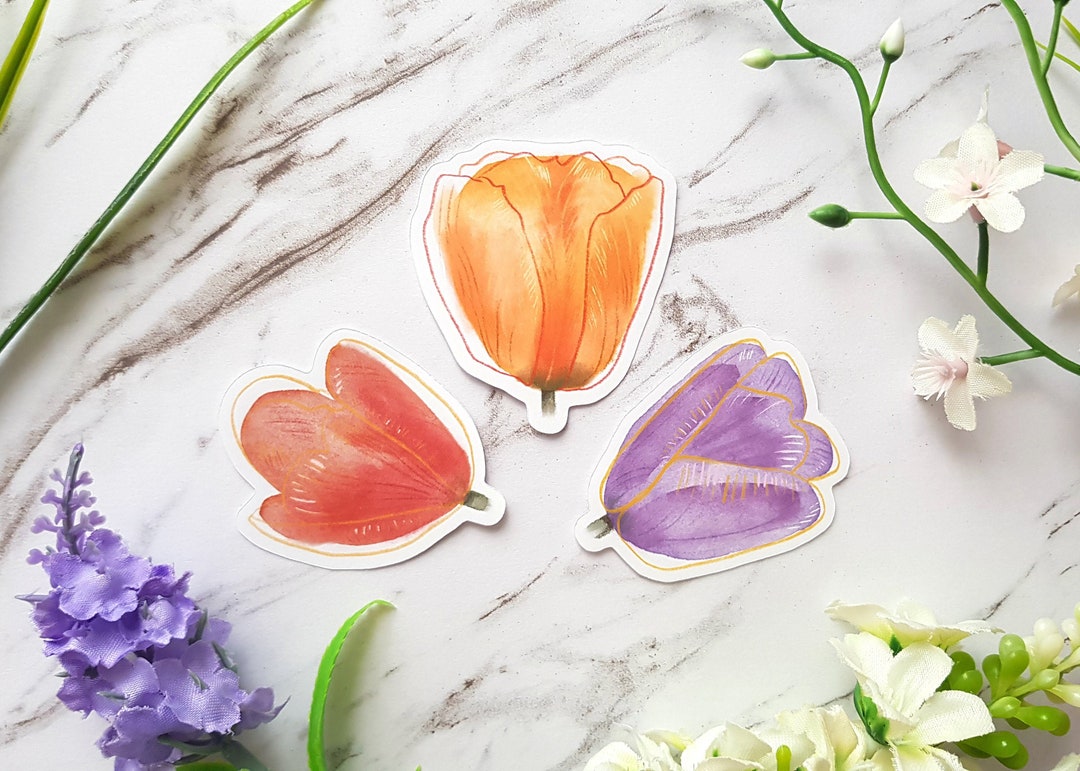 3er Set Tulpen Papier Sticker // Dekoration // Planer Bullet - Etsy.de