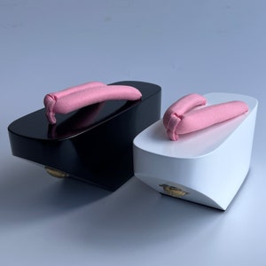 24.5 CM Geta Wooden Sandals, Black / White Color , Pink Strap - Etsy