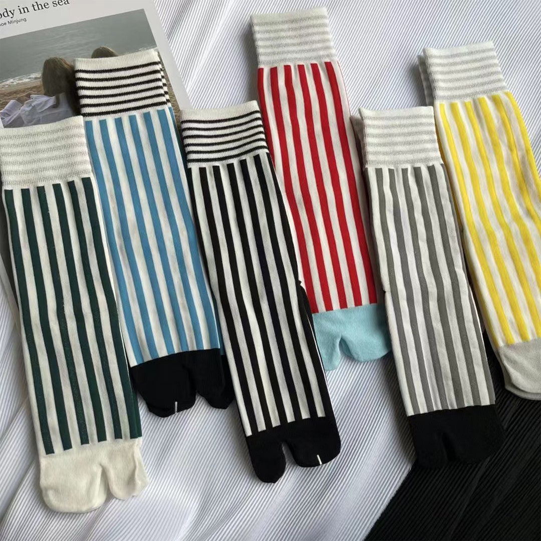 Japanese Style Split-toe Tabi Socks, Unisex Split-toe, Color Stripe ...