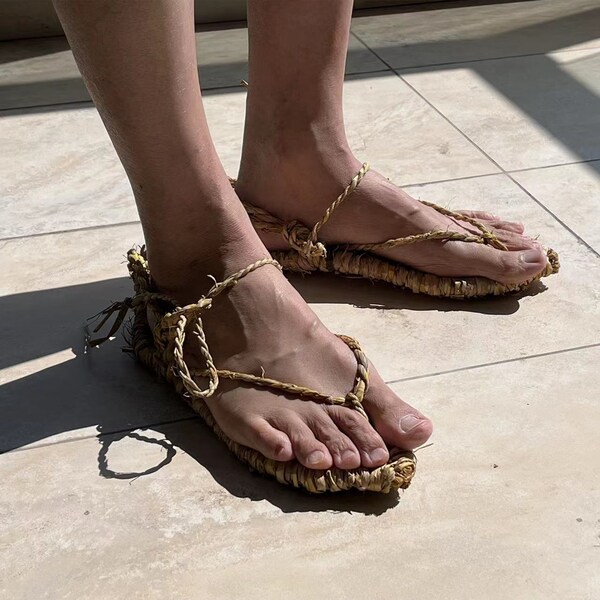 Straw Sandals - Etsy