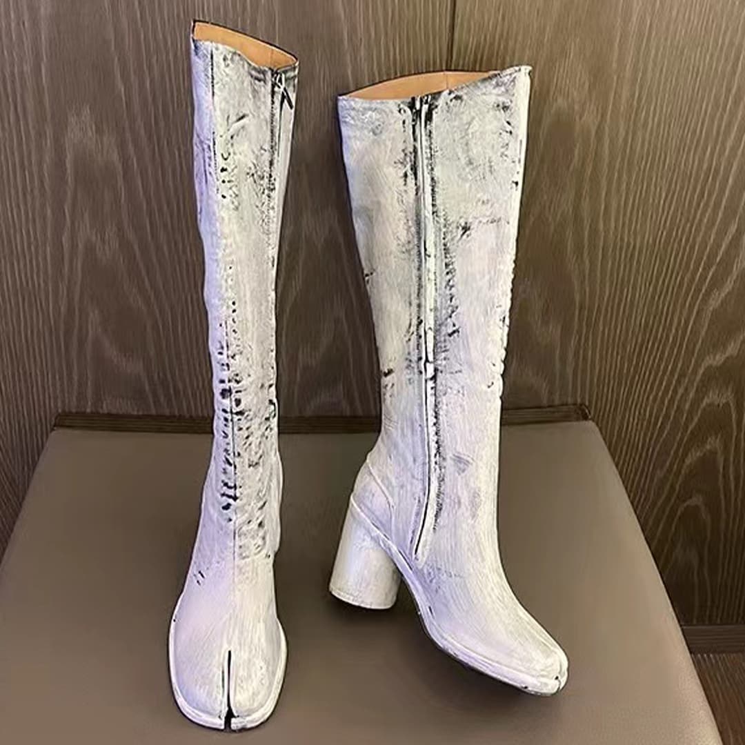 Split-toe Boots Leather Knee Boots cowhide Leather Boots - Etsy