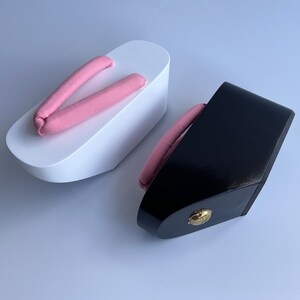 24.5 CM Geta Wooden Sandals, Black / White Color , Pink Strap - Etsy