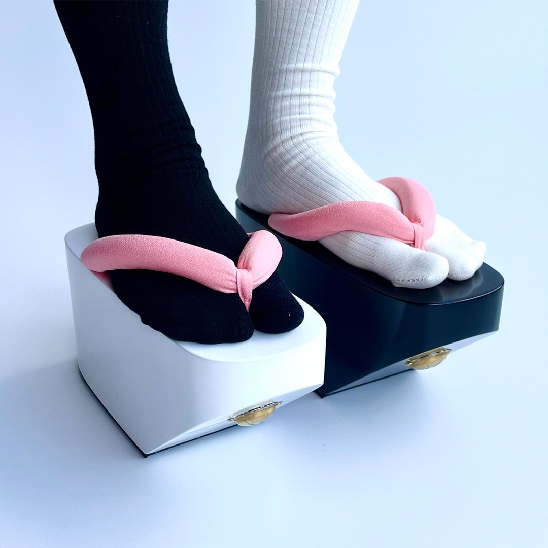 24.5 CM Geta Wooden Sandals, Black / White Color , Pink Strap - Etsy