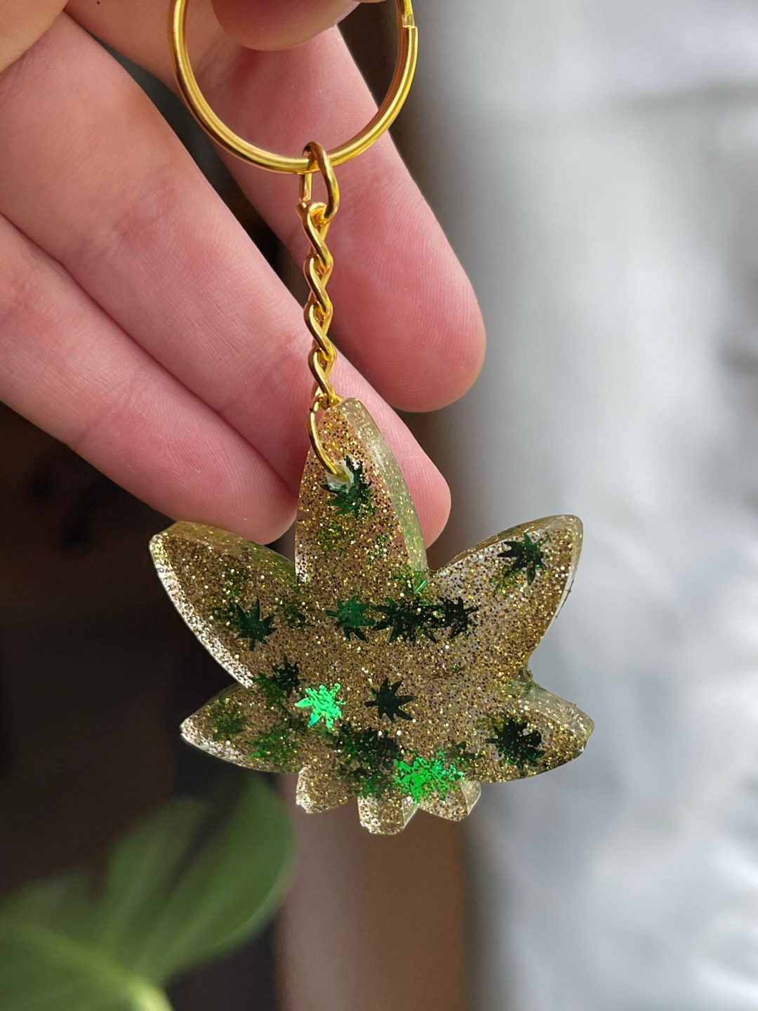 Resin maple Leaf Keychain MJ Keychain St. Patricks Day Lucky Gold ...