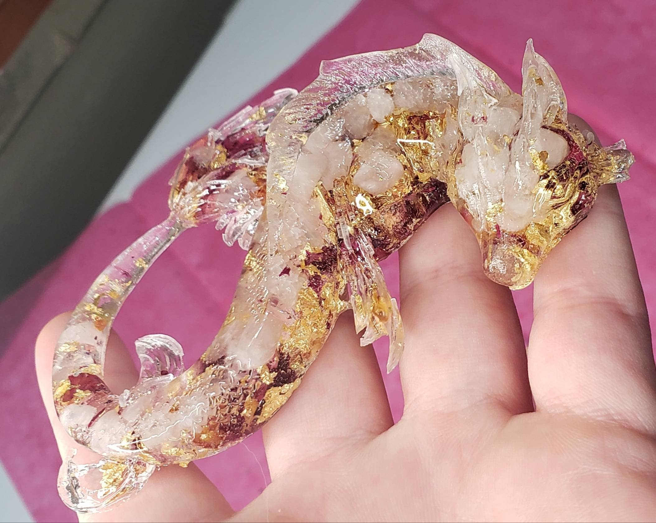 DAMAGED Rose Quartz Roses and Silver/gold Filled Dragon | Etsy