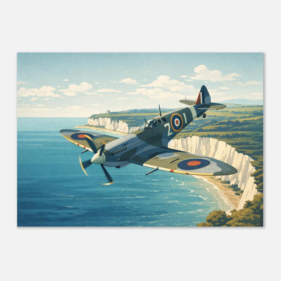 Guardian of the Skies: Spitfire Over the White Cliffs of Dover Print ...